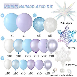 Ice Snow Birthday Party Decorations, 159 PCS Snowflake Balloon Garland Arch Kit,Blue Purple Iridescent Exploding Star Foil Balloon for Princess Winter Wonderland Birthday Christmas Party Decor
