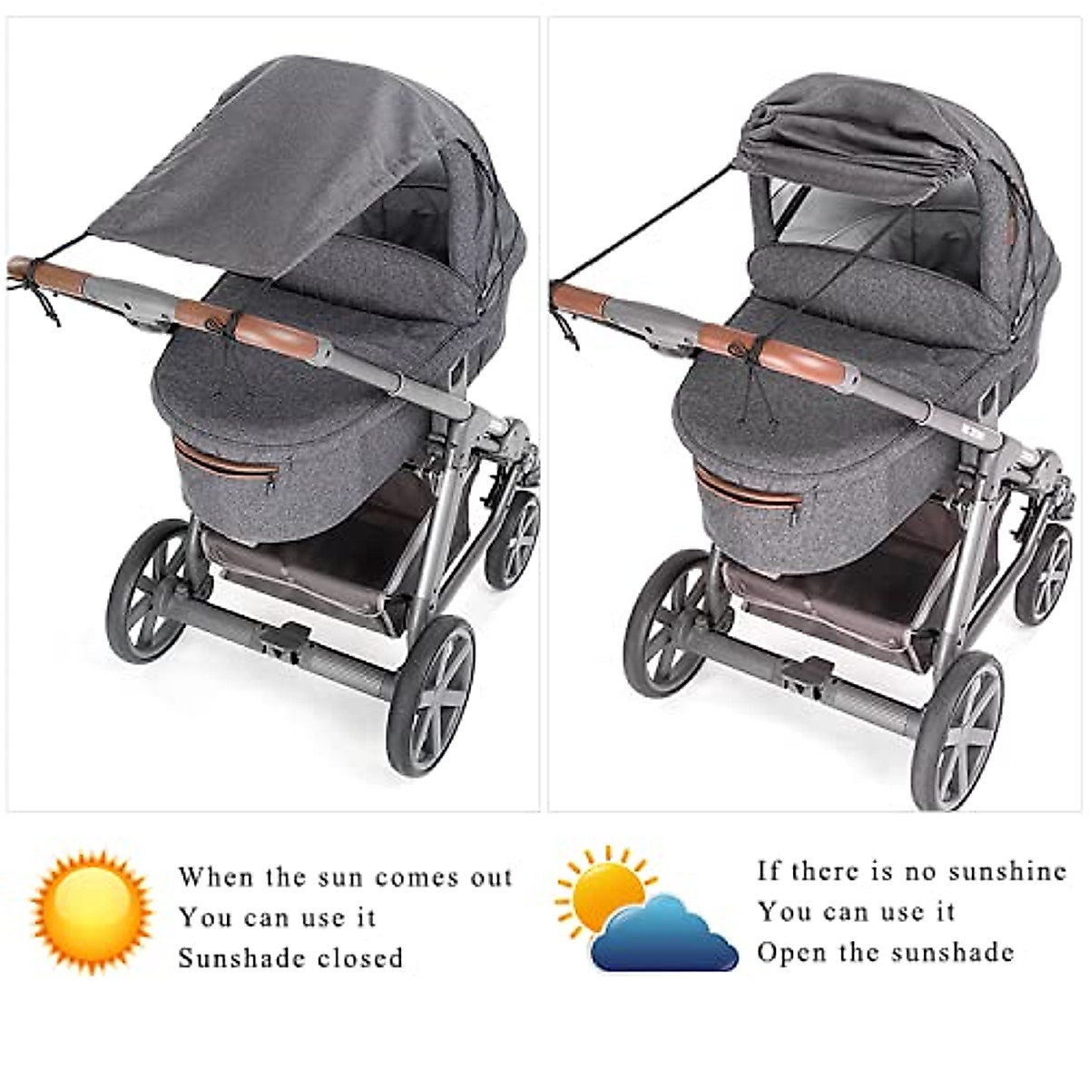 1 Pcs Sun Shade for Stroller,Buggy Stroller Universal 50+ Anti-UV Sun Cover,for Buggy, Stroller and Carrycot,with 1 Pcs Storage Bag,Light Grey