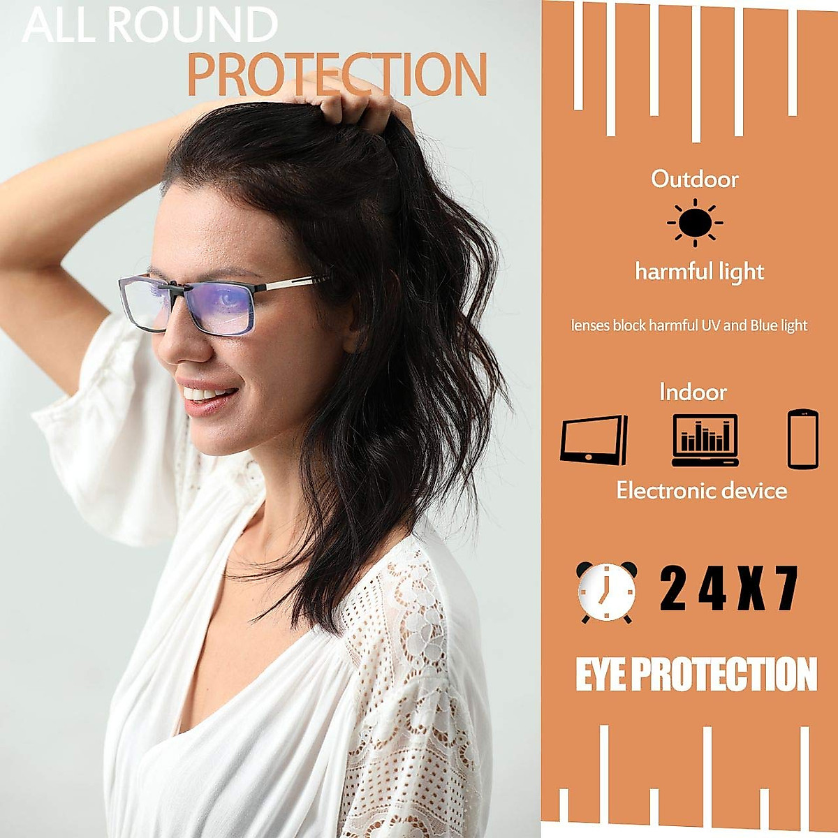 FONHCOO Clip on Blue Light Blocking Glasses Womens Mens Over Prescription Glasses Frameless Lens Anti Eyestrain Headaches UV Filter Computer Gamer Eyeglasses Transparent