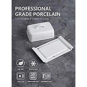 Sweese 318.101 Butter Dish with Lid, Butter Keeper with Handle - TBSP Markings, for Kerrygold, East and West Coast Butter, White