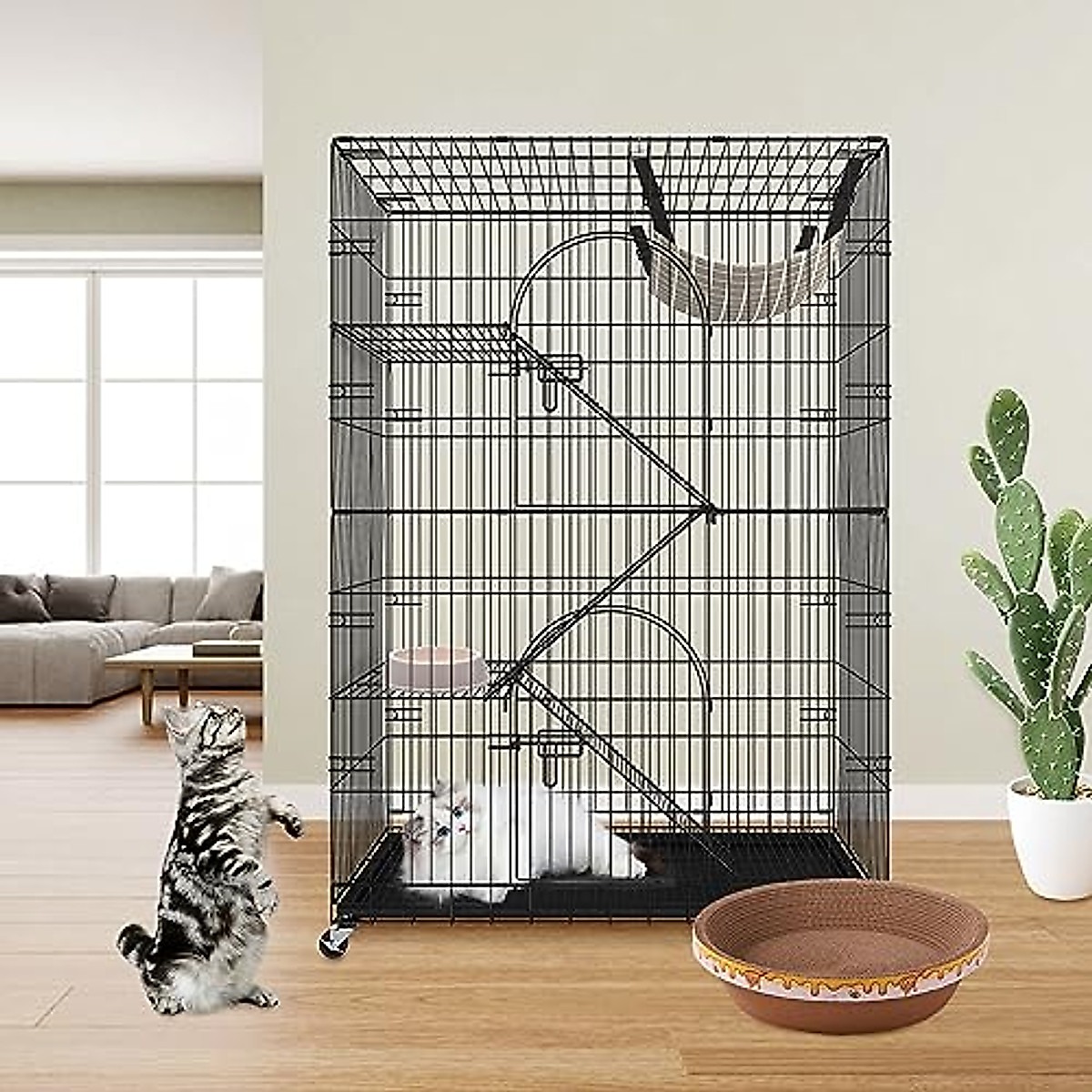 VEVOR Cat Cage Indoor Catio Cat Enclosure, Large Cat House on Rotating Wheels, 4-Tier Pet Playpen, Cat Crate Cat Kennel, 35.4" L x 23.6" W x 51" H