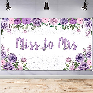 WATINC XtraLarge Miss to Mrs Bridal Shower Backdrop Banner Decorations, Purple Floral Rose Gold Glitters Confetti Decors, Wedding Bride to Be Engagement Party Photo Booth Prop for Indoor Outdoor Wall