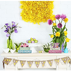 3 Easter Wooden Table Decorations Centerpieces Blocks Spring Bunny Truck Gnome Egg Hunt Tiered Tray & Table Top Sign Decor for Office Dining Room Mantle Home Wood Rustic Farmhouse Party Supplies