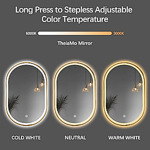 TheiaMo Oval LED Bathroom Mirror, 36"x24" Lighted Wall Mounted Vanity Mirror with Metal Frame, Anti-Fog IP66 Waterproof Smart Mirror, Memory Function,3000-6000K(Horizontal or Vertical), Gold