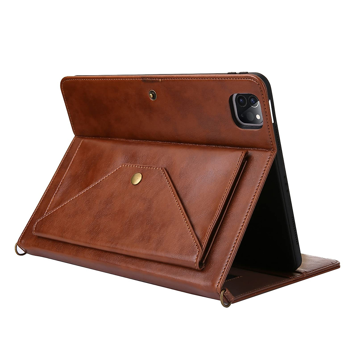 iPad Pro 12.9 inch 2022/2021/2020/2018 PU Leather Case with Apple Pencil Holder Auto Wake/Sleep Shoulder Strap for iPad Pro 12.9 6th/5th/4th/3rd Generation (Brown)