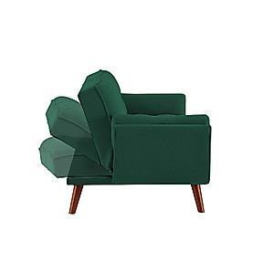 Verfur Futon Sofa Bed Modern Linen Fabric Padded Couch Convertible Folding Recliner Loveseat with 2 Arm Pillows and Strudy Wood Legs for Living Room Furniture Sets, Green