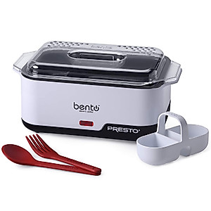 Presto 04634 Bento Electric Cooker - Compact Dual Compartment Cooker for Ramen, Eggs, Veggies and More, Perfect for Dorm Rooms, Includes Spoon/Fork