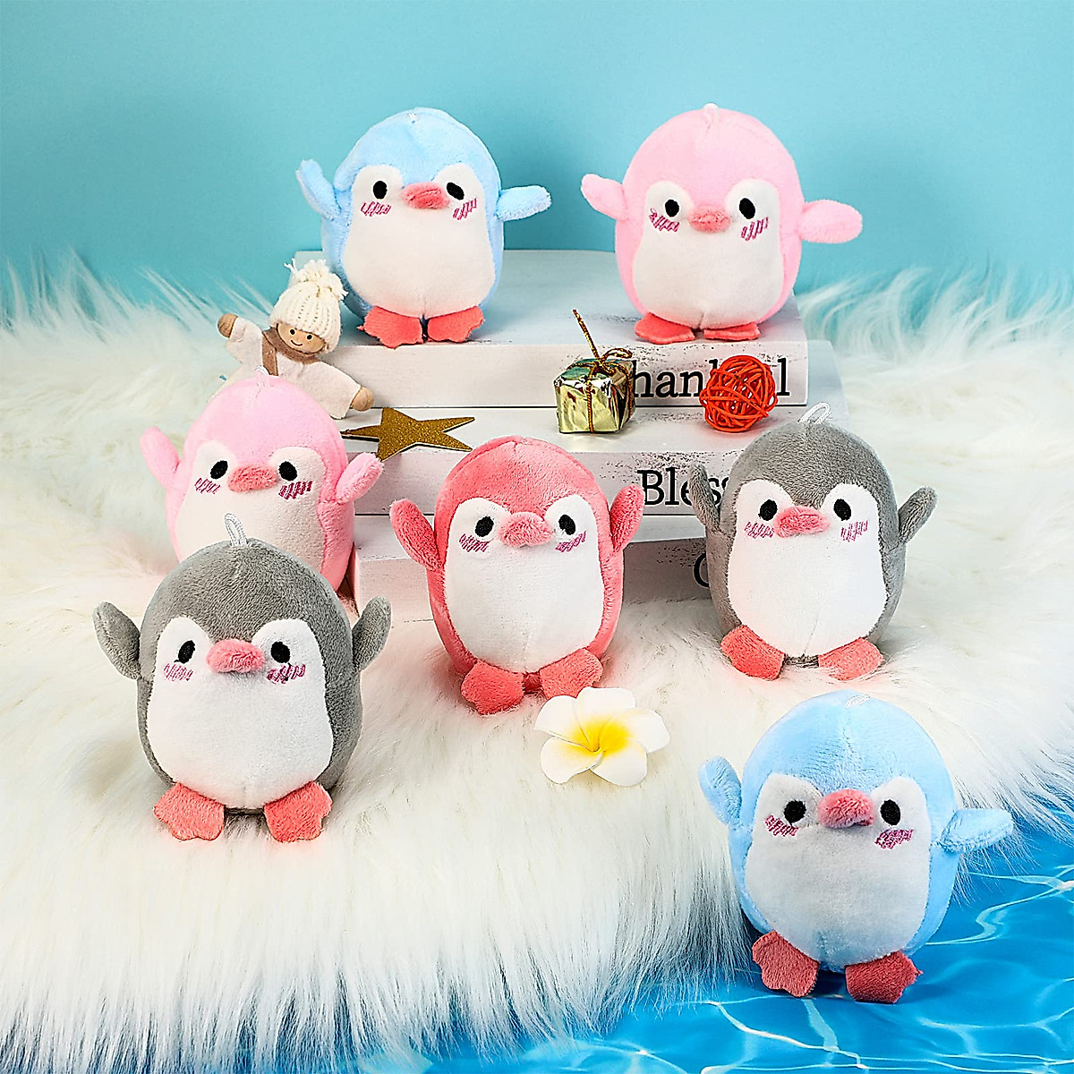 Kasyat 12 Pieces Mini Plush Penguin Stuffed Toys Animal, Cute Small Baby Penguin Stuffed Doll Keyholder Bag Pendant Valentine's Day Birthday Party Favor Present for Boys Girls(Likable Style)