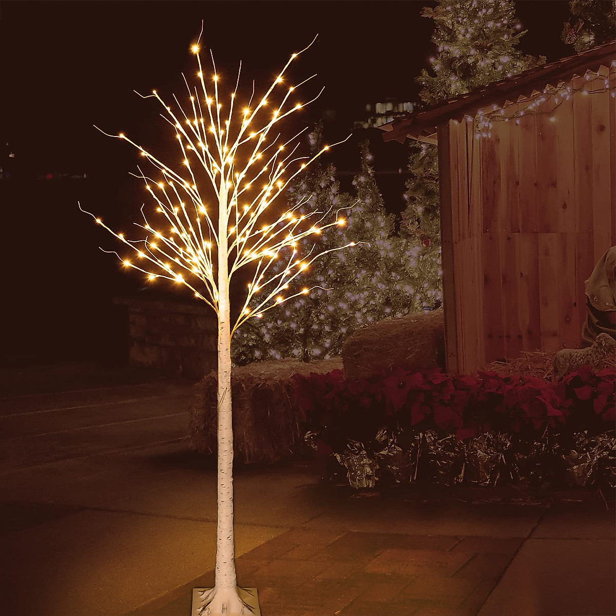 7FT Lighted Birch Trees for Decoration Outside, 150 LED White Tree with Warm White Lights, Artificial Christmas Birch Branches for Party Holiday Wedding Thanksgiving Garden Home Porch Decor