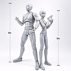 CUYUFIA Action Figures Body-Kun DX & Body-Chan DX PVC Model SHF(Grey Color) with Box Drawing Figure Models for Artists (Male+Female)