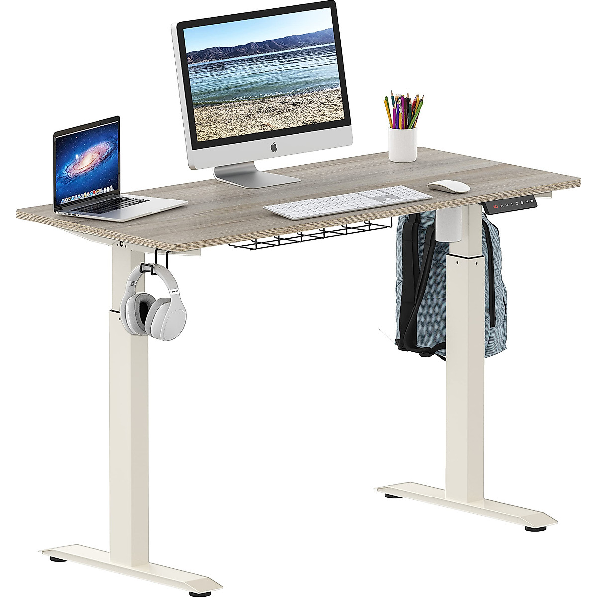 SHW Memory Preset Electric Height Adjustable Standing Desk, 48 x 24 Inches, Maple