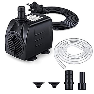 CWKJ Fountain Pump, 160GPH(10W 600L/H) Submersible Water Pump, Durable Outdoor Fountain Water Pump with 4.9ft Tubing (ID x 1/3-Inch), 3 Nozzles for Aquarium, Pond, Fish Tank, Water Fountain Pump
