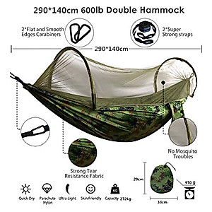 Camping Hammock Portable Hammock with Net Double Hammock with Parachute Fabric 115" 55" Hammock Net for 2 Persons Tree Tent Outdoors (Camouflage)
