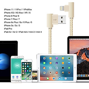 3 Pack Apple MFi Certified iPhone Cable Right Angle Lightning Cable (3/3/3FT) Nylon Braided 90 Degree Charging Cord Charging Data Sync for iPhone 13/12/11/11Pro/Xs Max/X/8/7/Plus/6S/6/SE/5S iPad Gold