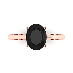 2.0 ct Oval Cut Solitaire Genuine Natural Black Onyx Wedding Bridal Designer Anniversary Engagement Ring 14k Rose Gold 8.5