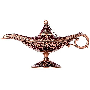 Gusnilo Vintage Aladdin Lamp Genie Lamp Aladdin Magic Lamp Moroccan Decor Red Copper,Home Decoration Party Decoration Classic Arabian Props for Party/Birthday (Red)