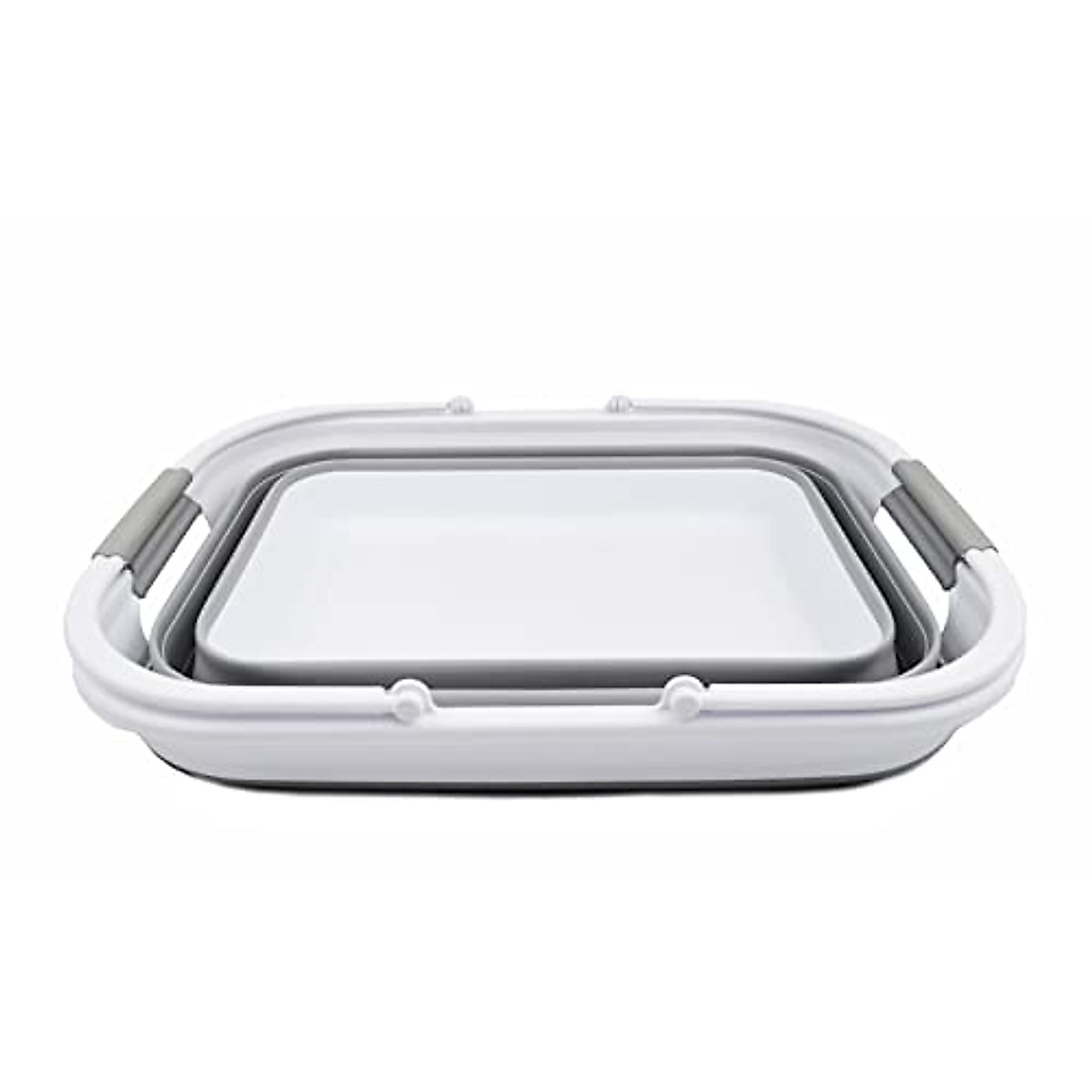 SAMMART 29L(7.6 gallon) Collapsible Tub with Handle-Portable Outdoor Picnic Basket-Space Saving Storage Container,Water capacity 24L(6.3 gallon) (1, White/Grey)