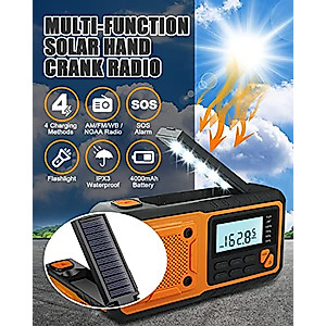 2023 Newest Emergency Radio, 4000mAh Power Bank Solar Hand Crank Radio, AM/FM/WB/NOAA and Alert Portable Weather Radio, Multifunctional SOS Alarm Survival Radio with Flashlight for Outdoor Home