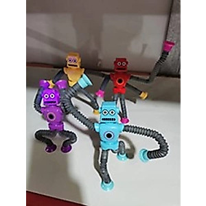4 Pcs Telescopic Suction Cup Robots Toy,Funny Robots Shape Changing Retractable Pulling Arms Leggs Educational Toys,Kids Adults Telescopic Tube Cartoon Puzzle Toy (B-4PCS, OneSize)