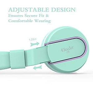 ELECDER i36 Kids Headphones Children Girls Boys Teens Foldable Adjustable On Ear Headphones 3.5mm Jack Compatible Cellphones Computer Kindle MP3/4 School Tablet Green/Purple