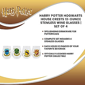Toynk Harry Potter Hogwarts House Crests 12-Ounce Stemless Wine Glasses | Set of 4