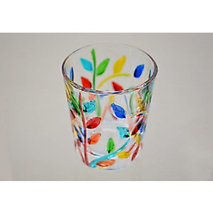 Murano Glass Italian Crystal Shot Glasses, Hand Painted Flowervine Pattern, Set of 6 - Made In Italy
