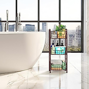 Freestanding Bathroom Shelving Unit,Metal 3 Tier Shelf,Bathroom Storage Organizer Shelf Basket Shelf for Bathroom,Kitchen,Living Room,Can Accommodate Toiletries Home Office Supplies(Antique Brass)