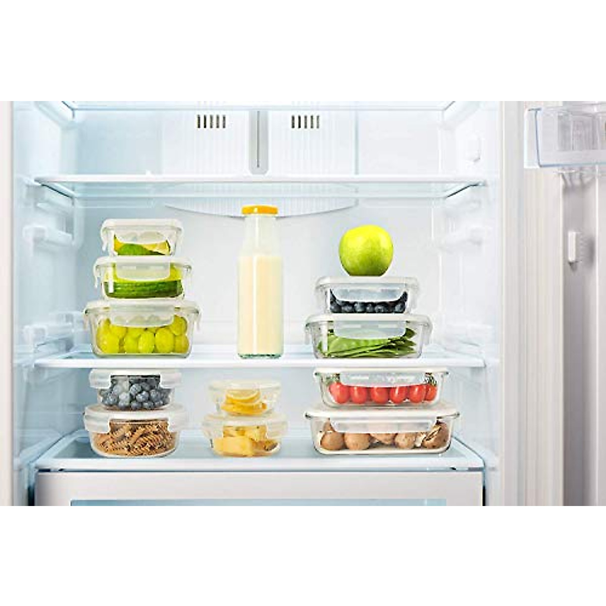 PrepNaturals 13-pack Glass Meal Prep Air Tight Containers with Custom Fit Lids - Glass Food Storage Containers - Microwave, Oven and Freezer Safe