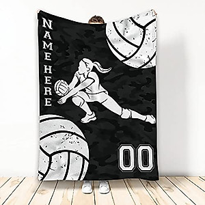 OhaPrints Custom Volleyball Black Camo Volleyball Girl Personalized Name Number Soft Sherpa Throw Blankets Cozy Fuzzy Fleece Throws for Tv Sofa Couch Comfy Fluffy Blanket 30X40 50X60 60X80