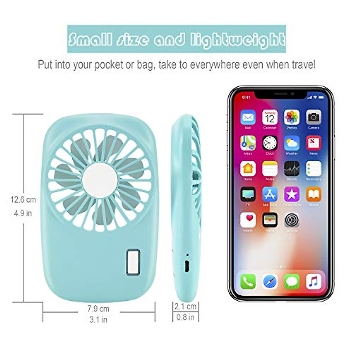 Aluan Handheld Fan 2 pack Mini Powerful Small Fan for Kids Women Men Indoor Outdoor Travel Cooling with Lanyard, Green+Blue