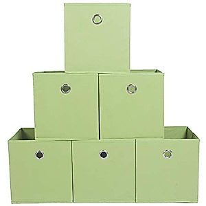 Amborido Storage Cubes Foldable Drawers Office Toys Room Organizer Cubby Clothes Fabric Kids Bins 6 Pack (Green)