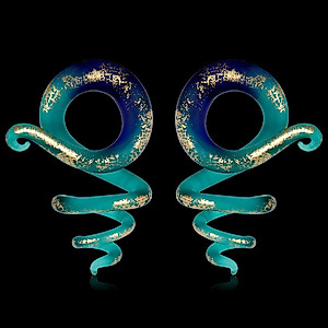 KUBOOZ COOEAR Glass Taper Treble Spiral Green Plugs Ear Gauges Hanger 1 Pair 2G-00G Stretchers Flesh Expander, 10 pounds