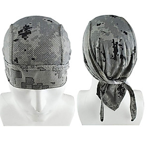 Gbateri 4 Pack Sweat Wicking Cycling Bandana Durag Dew Rags, Skull Cap Beanie Cooling Helmet Liner Pirate Hat Head Wrap for Motorcycling, Running, Hiking, Cooking & Outdoor Activities,Mesh-Camo