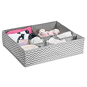mDesign Fabric 4-Piece Drawer Organizer Bins, Kids/Baby Nursery Dresser, Closet, Shelf, Playroom Organization, Hold Clothes, Toys, Diapers, Bibs, Blankets, Gray/Cream Chevron