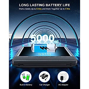 WONNIE 10.5'' Car Dual DVD Player, Headrest Video Players Portable with 5 Hours Rechargeable Battery,Two Mounting Brackets,Support USB/SD/Sync TV,Last Memory,AV Out &in ( 1 Player+1 Monitor )