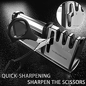 JCHOPE Knife Sharpeners, 4 in 1 Kitchen Blade and Scissors Sharpening Tool, Powerful Professional Chef's Kitchen Knife Accessories, Manual Knife Sharpener