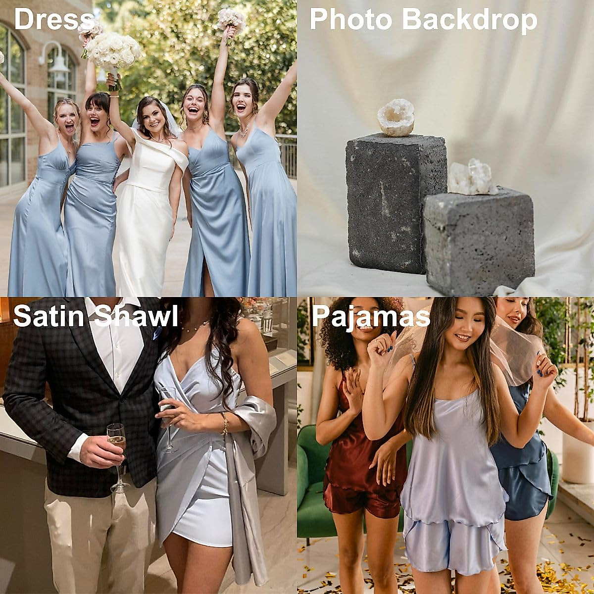 MLMW Christmas Champagne Satin Fabric 3 Yards 60" Wide Silky Charmeuse Satin Fabric by The Yard Continuous Fabric for Halloween Wedding Dress, Thanksgiving Party Decorations, Sewing, Backdrop