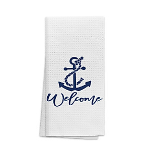 OHSUL Nautical Anchor Highly Absorbent Beach Towels,Kitchen Towels Bath Towels,Welcome Sign Guest Hand Towel for Bathroom Kitchen Hotel Gym Spa Decor,Lake Lovers Ocean Lovers Men Boys Gifts