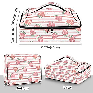 Kcldeci Insulated Thermal Food Carrier Insulated Casserole Carrier for Hot or Cold Food,Tropical Strawberry Insulated Tote Bag for Potluck Cookouts Parties Picnic,Lasagna Lugger
