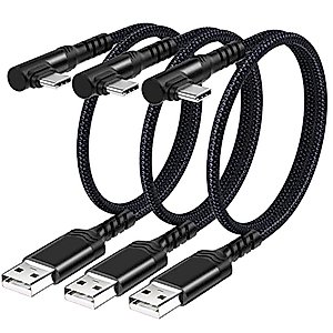 Agtray Short USB Type C Cable, 3-Pack 3A USB C Fast Charge Right Angle Plug Braided USB a to USB c 90 Degree L Shape Cord Compatible iPad Pro/Air/Mini, Samsung Galaxy S22/S20/S21 Note 20/10 - Black×3