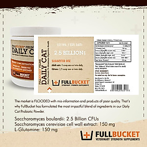 FullBucket Daily Cat Probiotic Powder - Digestive Supplement for Diarrhea, Gas and Supporting Gut & Stomach Health with Prebiotics & Enzymes, 30 Servings