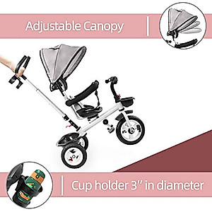 4 in 1 Kids Tricycle, Toddler Tricycle for Children Aged 1 to 5 Years Old, Baby Tricycle with Adjustable Canopy/Safety Seat/Storage Basket/Foot Pedals/Cup Holder (Gray)