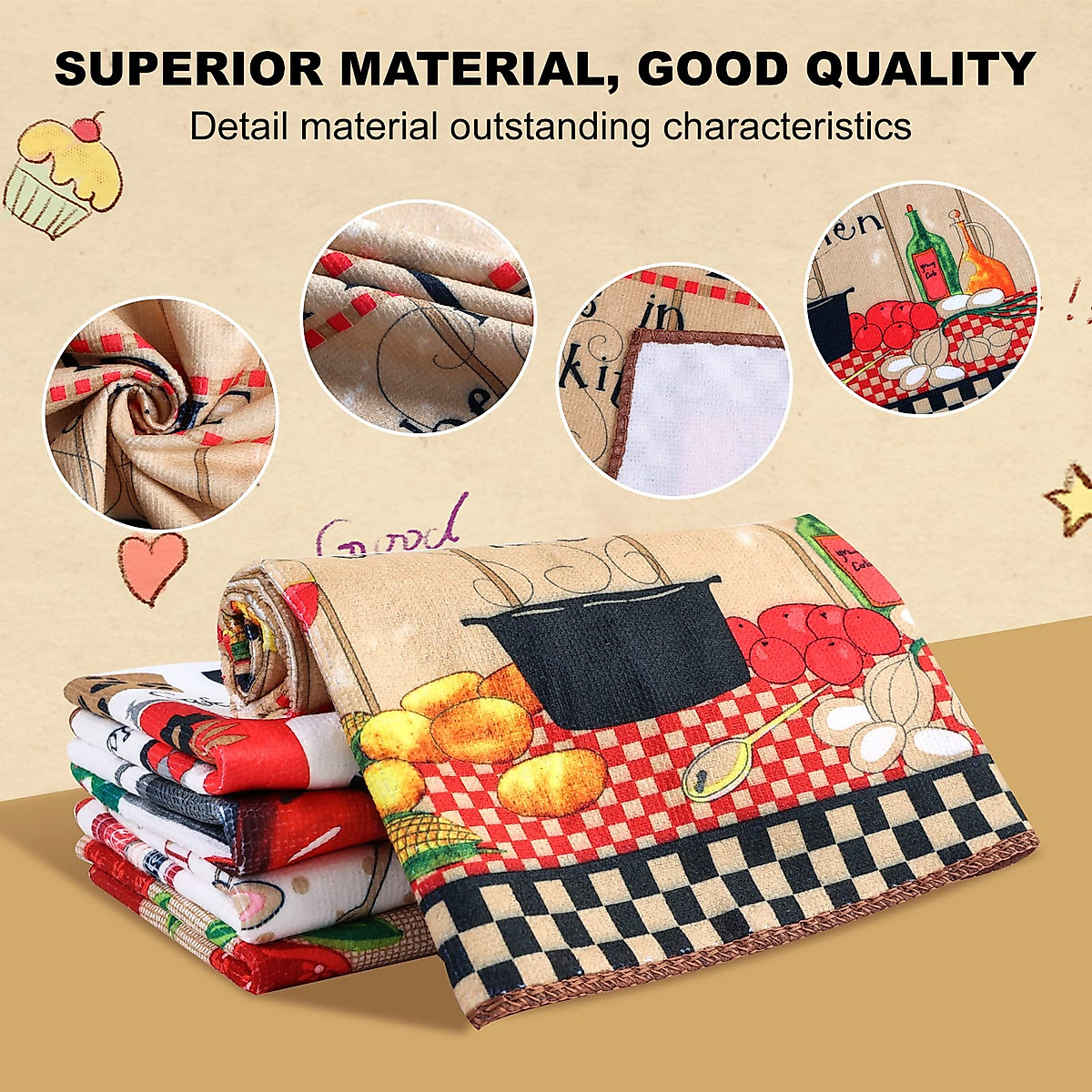 TanYiYi Kitchen Towels for Christmas Decorations-Microfiber Cleaning Cloth-5 Pack-21.6"x15.7"-Absorbent Dish Towels,Funny Tea Towels and Bar Towels, (Kitchen)