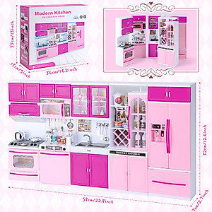 Mastom Kitchen Playset for Girls, Play Kitchen Toys for Dolls with Realistic Lights & Sounds, 56PCS Kids Pretend Play Kitchen Toy Accessories, Gifts for Toddlers Girls 3 4 5 6 Year Old