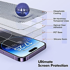 UNBREAKcable 3-Pack Screen Protector for iPhone 14 Pro, Shatterproof Tempered Glass [Easy Installation Frame] [9H Hardness] for iPhone 14 Pro 6.1"