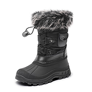 DREAM PAIRS Boys Girls Snow Boots Water-Resistant Outdoor Warm Cozy Anti-Slip Mid Calf Faux Fur Lining Insulated Winter Shoes for Little/Big Kids,Size 3 Little Kid,Black,KSNOW