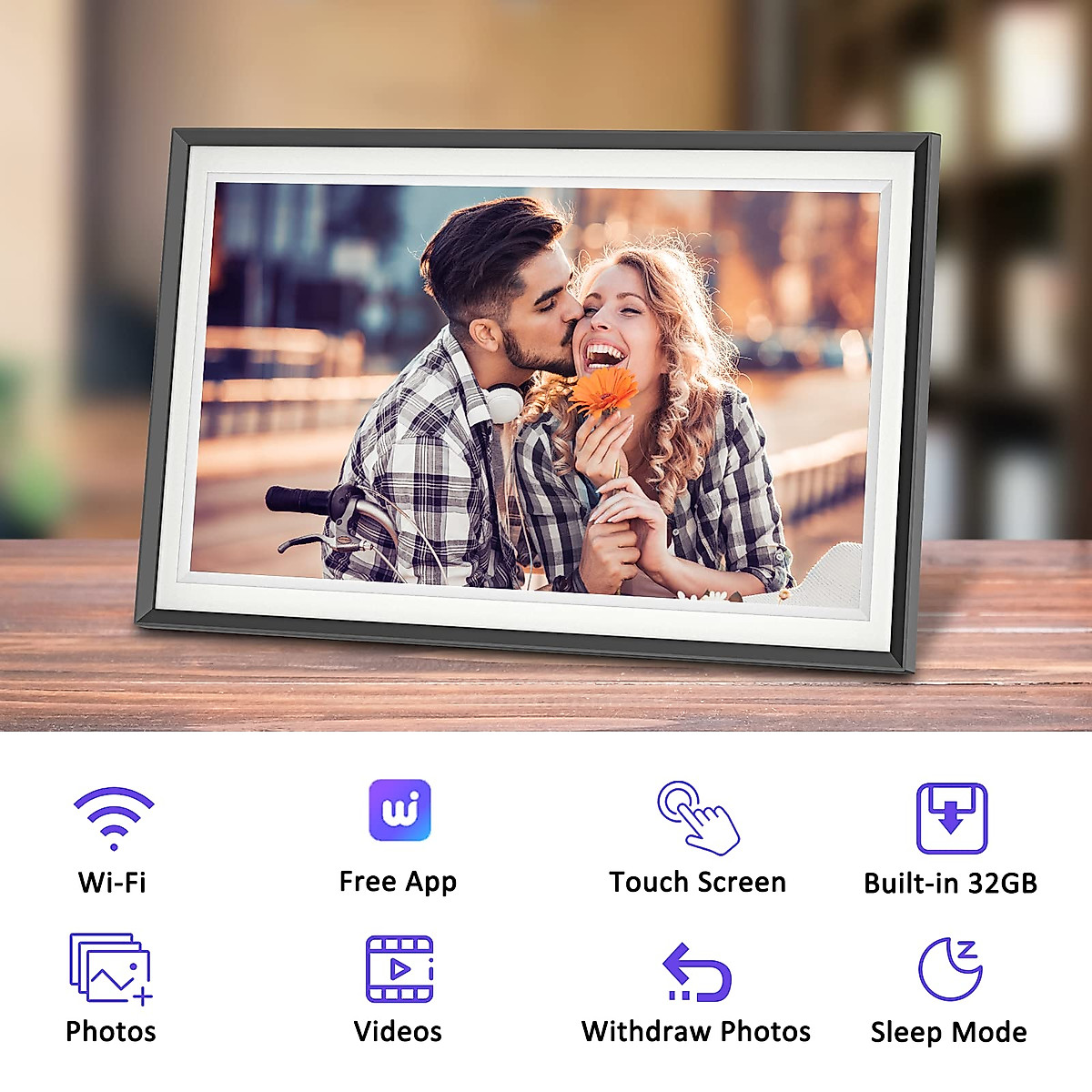 SAMMIX Digital Picture Frame,15.6 Inch 32GB Large WiFi Digital Photo Frame, 1920 * 1080 IPS FHD Touch Screen, Auto-Rotate, Wall-Mounted, Easy to Share Photos via APP, Gift for Family