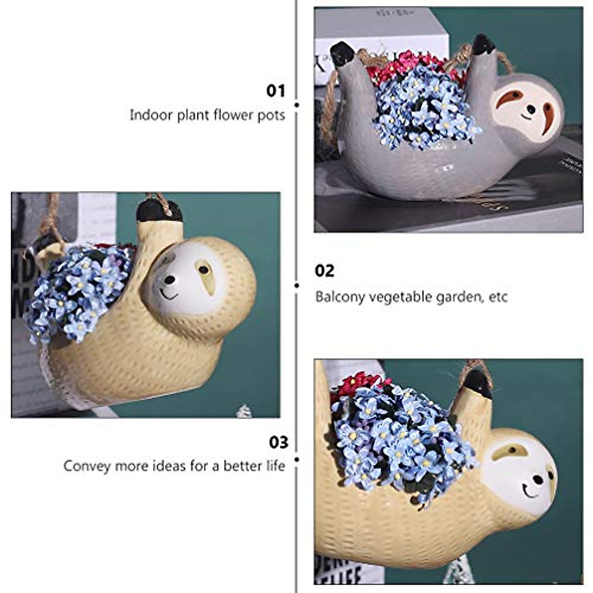 Cabilock 2pcs Sloth Succulent Planter Kawaii Cute Plant Pot Wall Mounted Flower Pot Ceramic Hanging Planter Hanging Plant Holder Mini Succulent Plants Succulent Pot Ceramics Decorative Wall