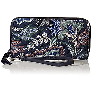 Vera Bradley Women's Cotton Accordion Wristlet With RFID Protection, Java Navy Camo - Recycled Cotton, One Size