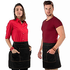 Under NY Sky Half Deep Black Apron with Durable Twill – Bistro Apron, Waist Apron adjustable for Men and Women – Professional Barista, Bartender, Mixologist, Florist, Server Aprons